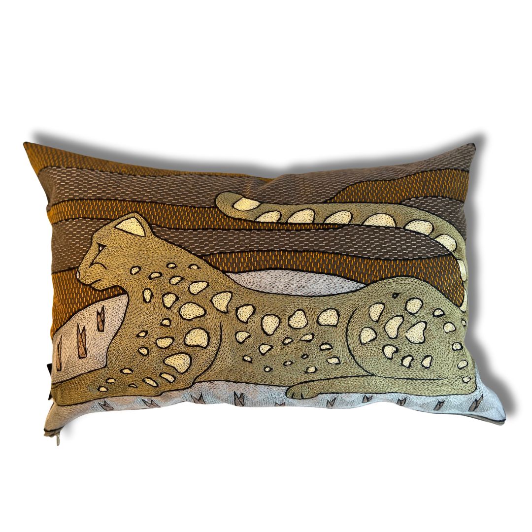 Ode to the African Savanah Leopard Hand-Embroidered Cushion Cover – Kaross